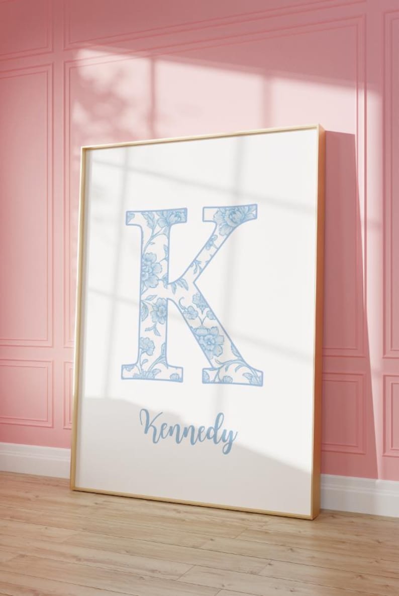 Custom Initial Chinoiserie Poster: Preppy Blue Dorm Decor (digital ...