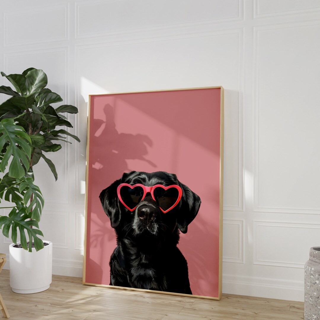 Printable Pink Labrador Print, Funky Poster, Preppy Art, Black Labrador ...