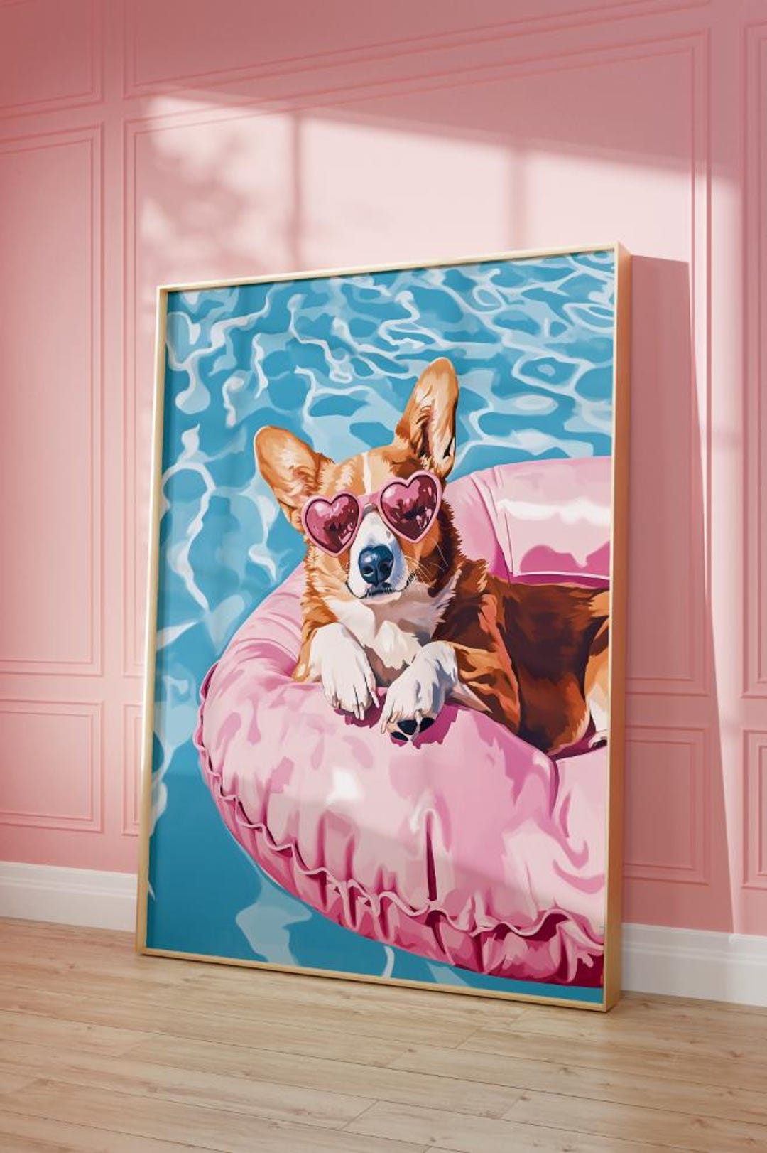 Printable Pink Corgi Print, Funky Poster, Preppy Art, Corgi Dog, Cute ...