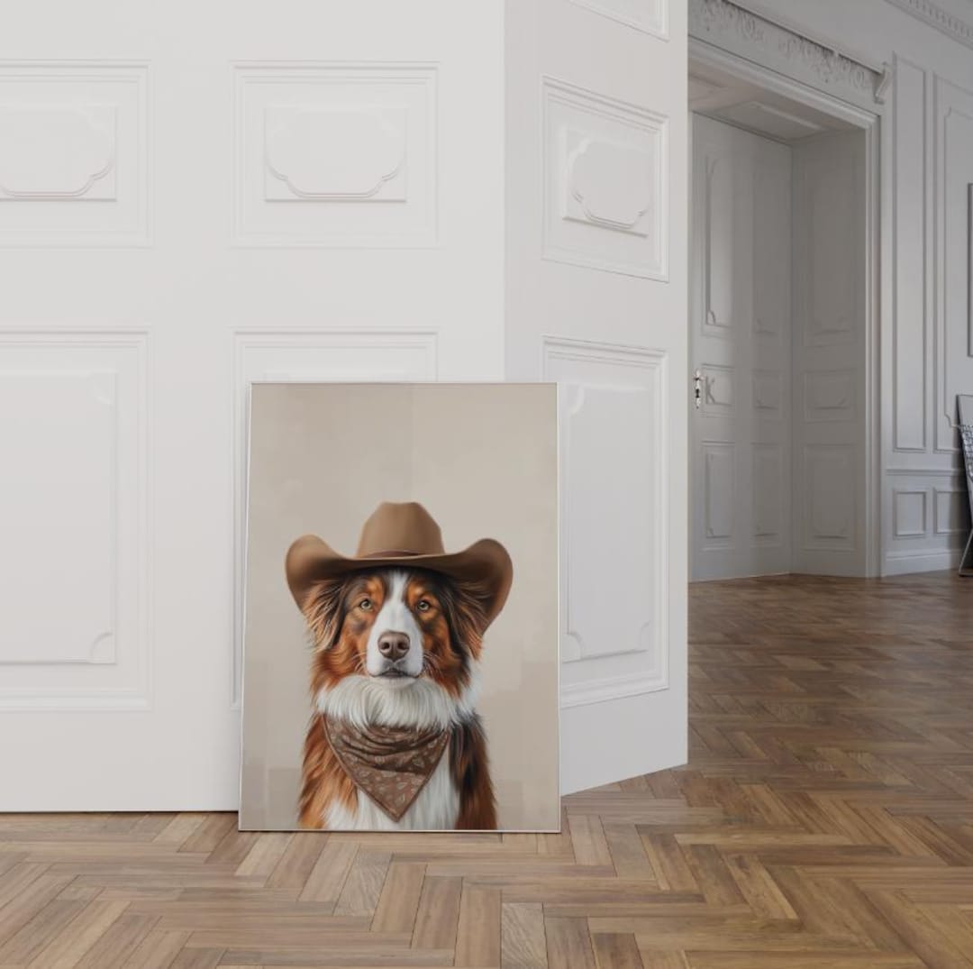 Australian Shepherd Cowboy Hat Print: Western Dog Art (digital Download ...