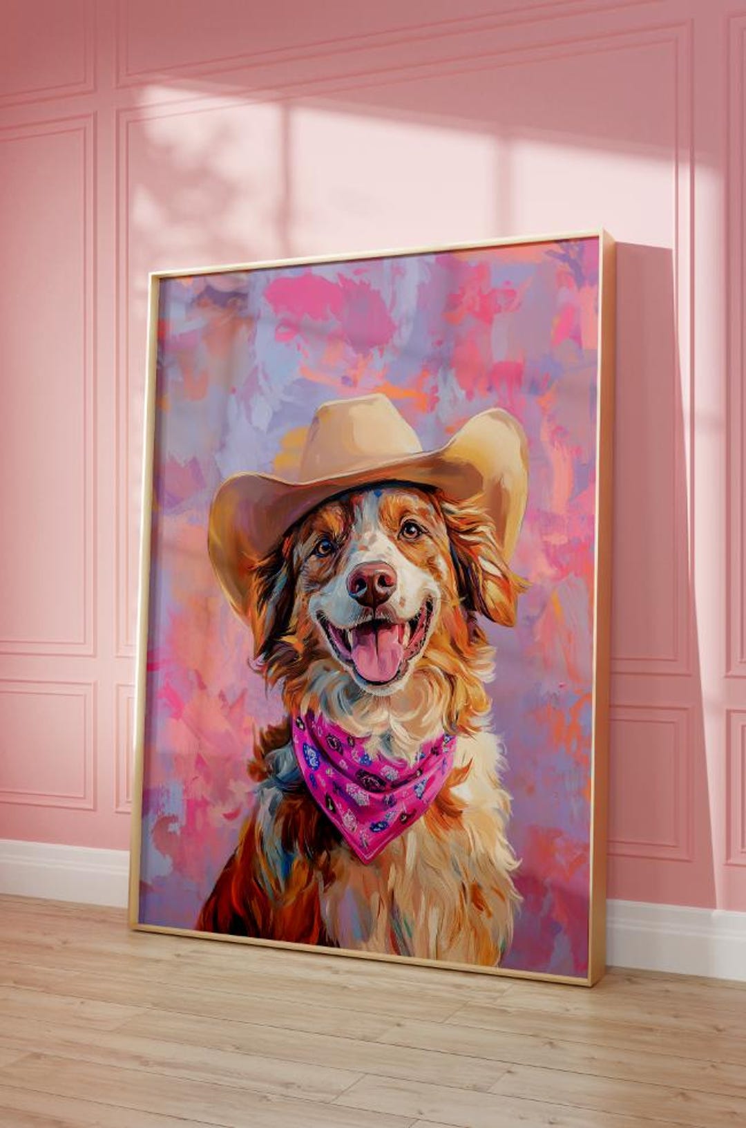 Australian Shepherd Cowgirl Hat Print, Pink Print, Vintage Art, Western ...