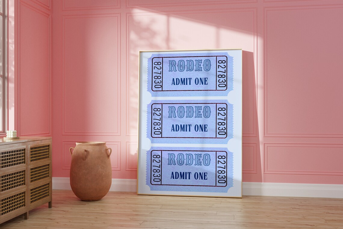 Rodeo Ticket Print Blue Trendy Art Retro Prints Trendy - Etsy