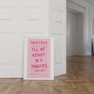 Pink Guest Check Dorm Decor Print: "ready in 5 Minutes" (digital ...
