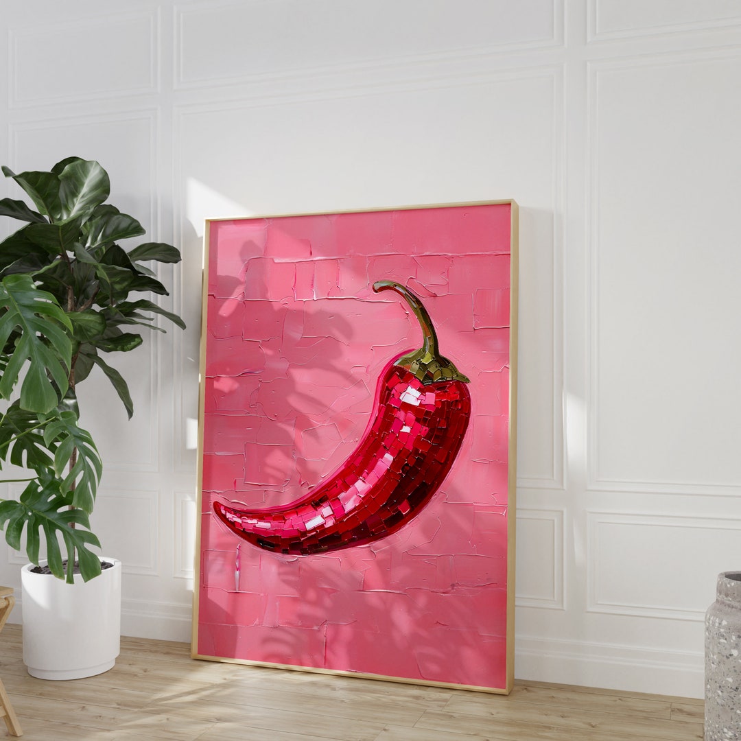 Retro Disco Pepper Print, Fruit Pink Print, Vintage Art, Coquette Wall ...