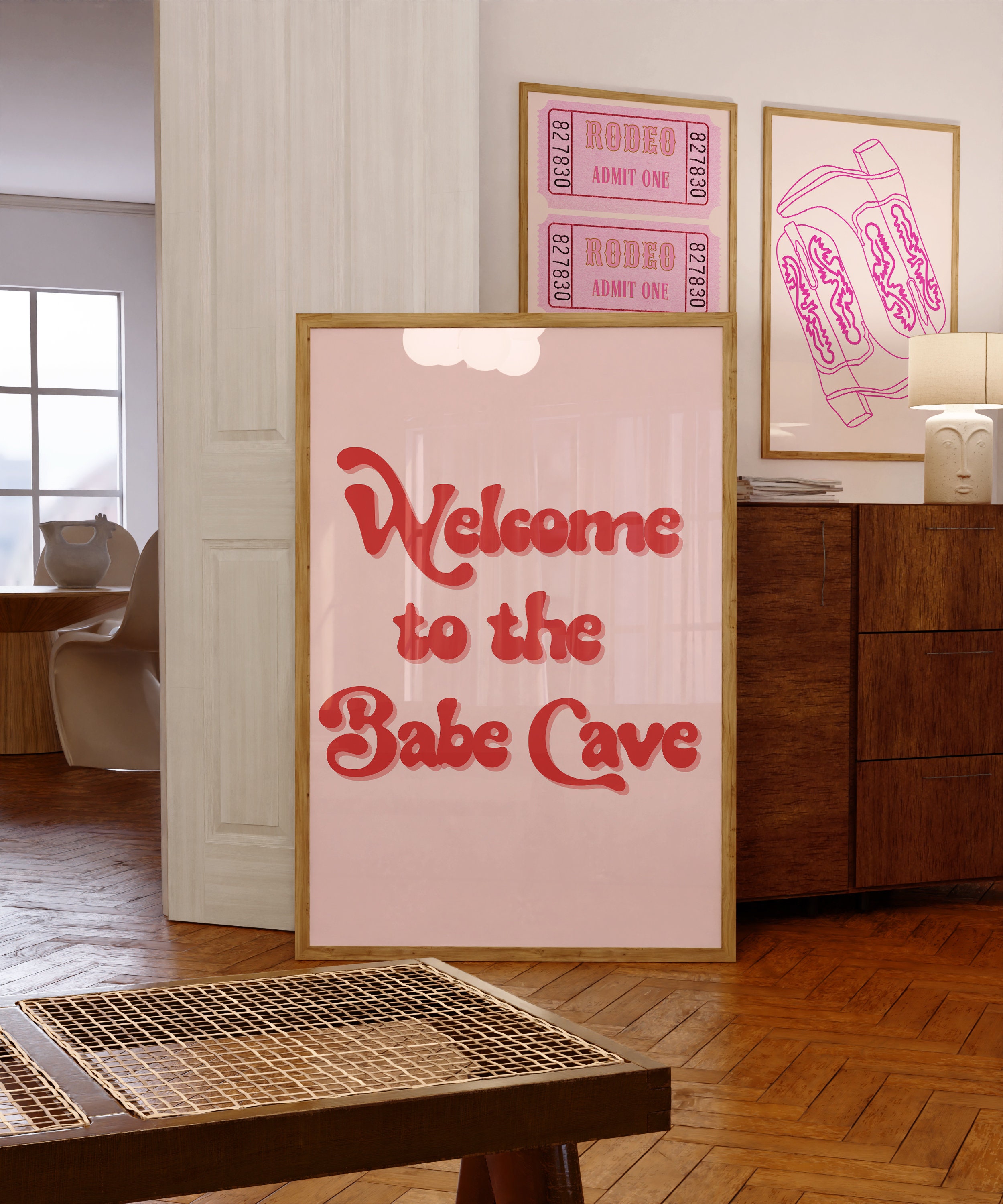Welcome to the Babe Cave Wall Art Pink and Red Retro - Etsy