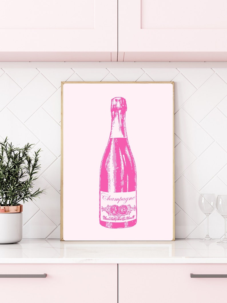 Pink Preppy Champagne Bottle Wall Art Preppy Pink Decor Retro - Etsy