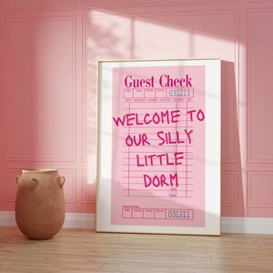 Pink Guest Check Dorm Decor Decor Preppy Aesthetic Welcome to Our Dorm ...