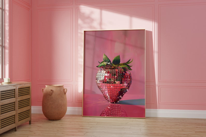 Retro Disco Strawberry Print: Girly Pink Wall Art (digital Download) - Etsy