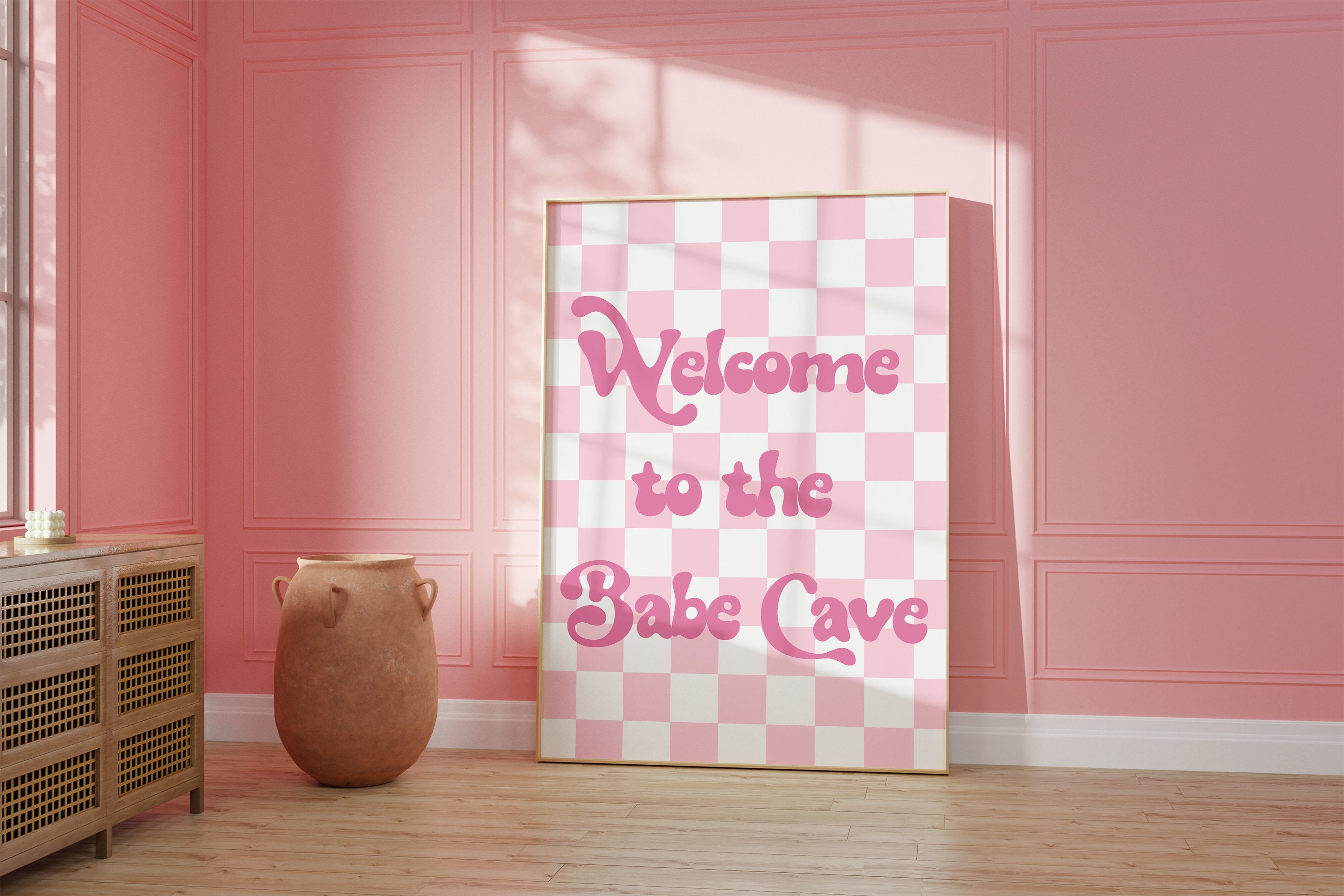 Welcome to the Babe Cave Wall Art, Pink and Red Retro Typography Art ...