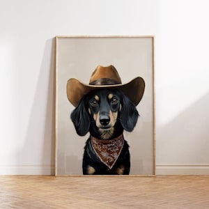 Dachshund Cowgirl Art Print: Western Dog With Cowboy Hat (digital ...