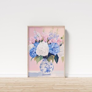 Preppy Hydrangea Painting: Chinoiserie Floral Art (digital Download) - Etsy