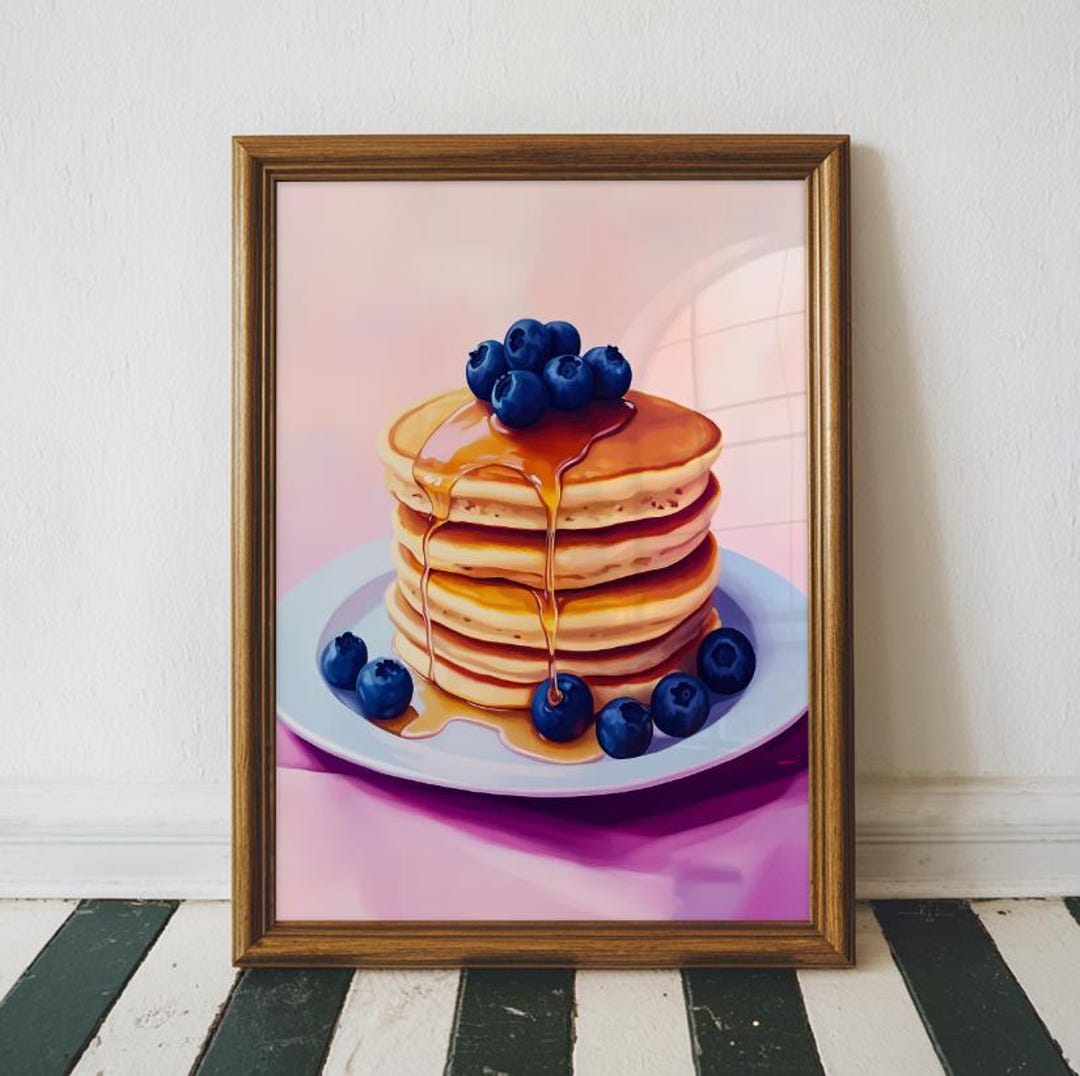 Cute Kitchen Decor, Blueberry Pancakes Art Print, Breakfast Wall Art ...