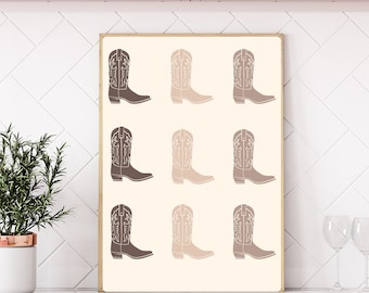 Retro Disco Cowgirl Boots Pink Print Vintage Art Western - Etsy