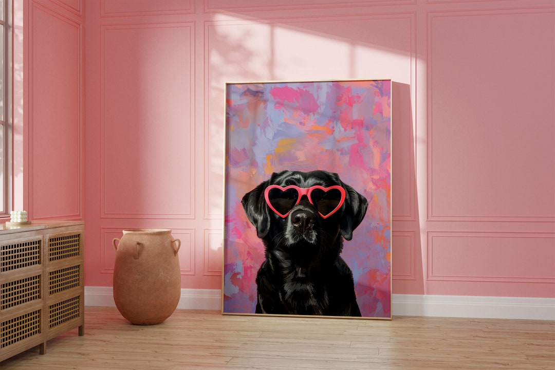Printable Pink Labrador Print, Funky Poster, Preppy Art, Black Labrador ...