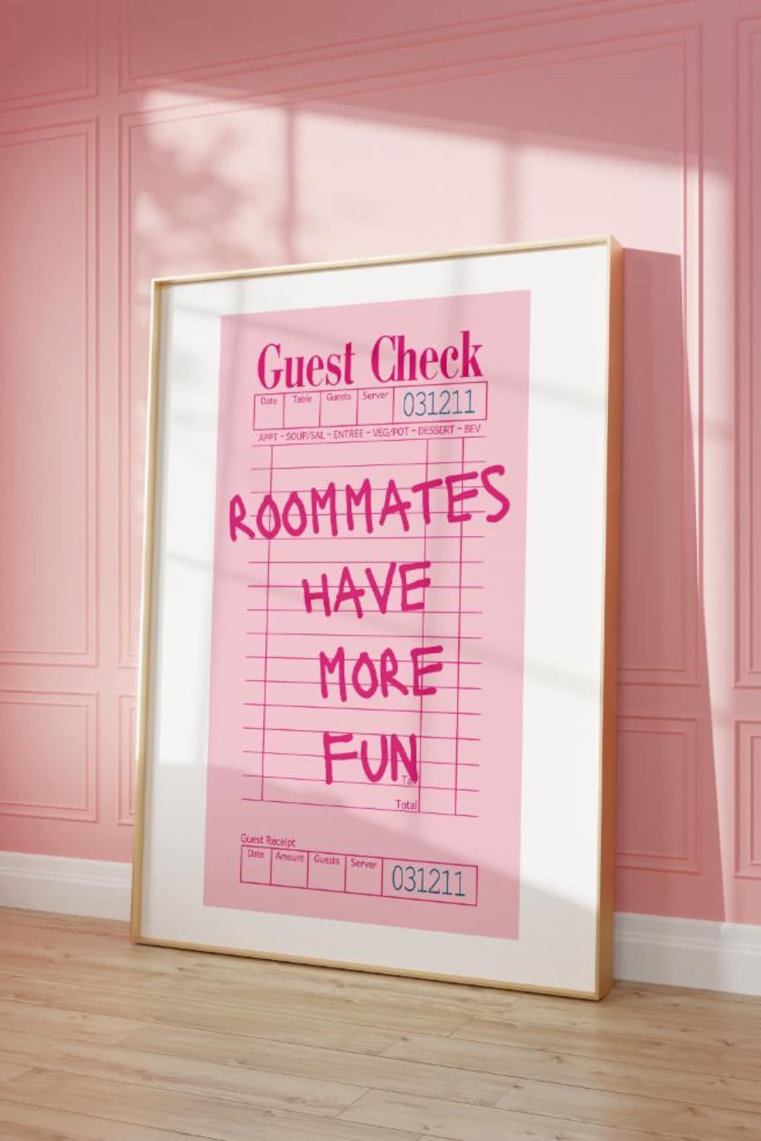 Pink Guest Check Print: Roommates Have More Fun (digital Download) - Etsy