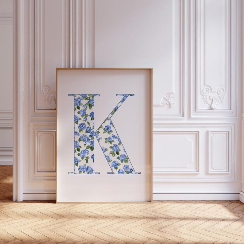 Custom Initial Hydrangea Poster: Preppy Dorm Decor (digital Download ...