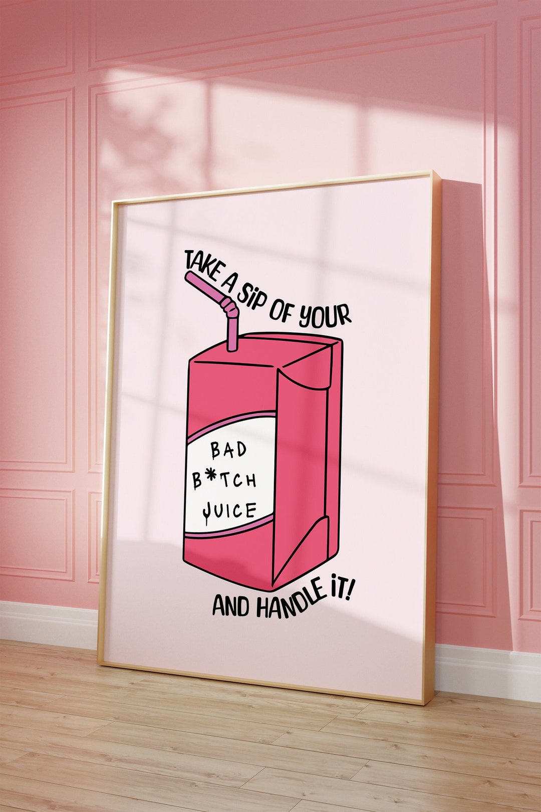 Funny Preppy Pink Trendy Retro Wall Art Bad B*tch Print Pink Retro Wall ...