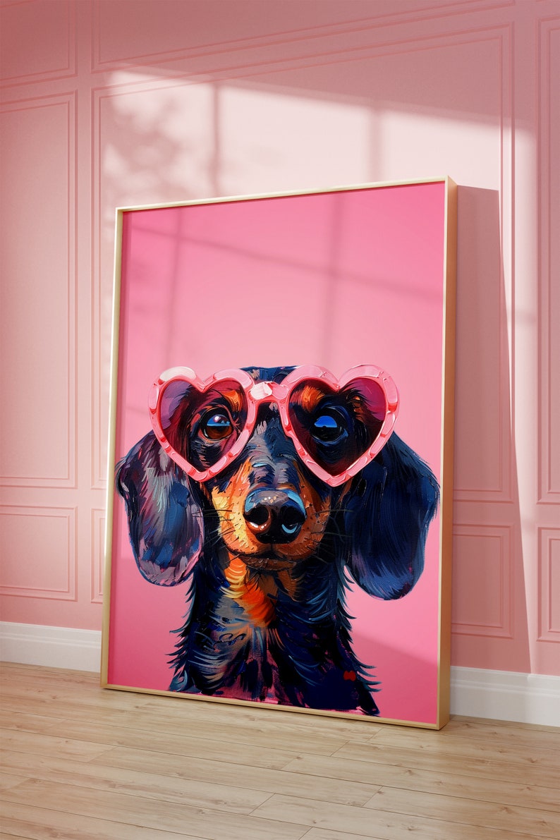 Pink Dachshund Art Print: Funky Dog Poster (digital Download) - Etsy