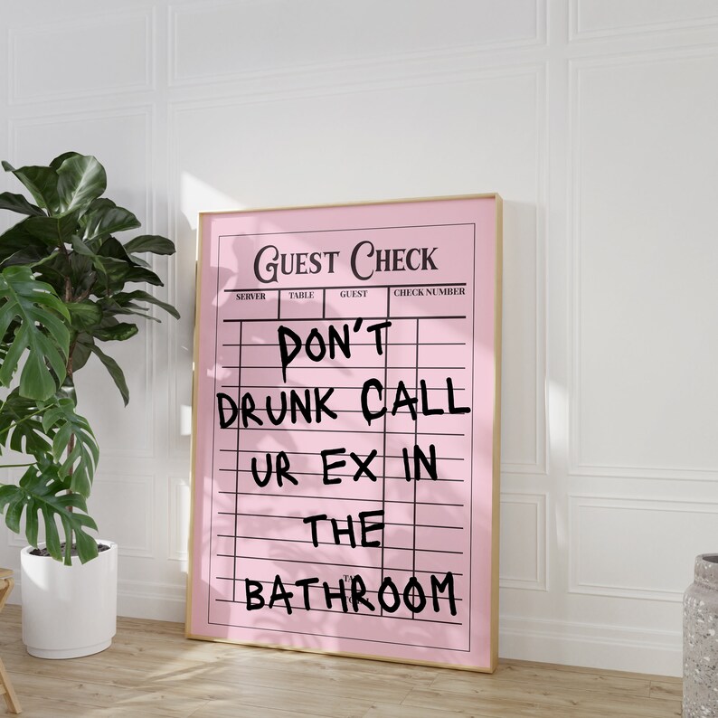 Trendy Pink Guest Check Funny Bathroom Print, Funny Quote for College ...