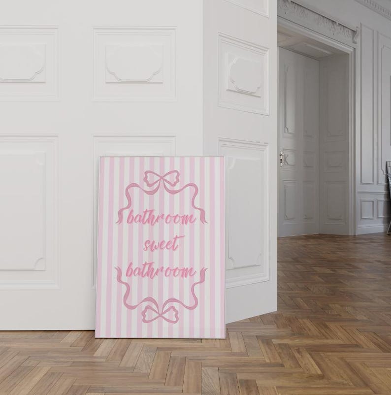 Pink Bow Coquette Hair Ribbon Bathroom Decor Decor Preppy Aesthetic ...