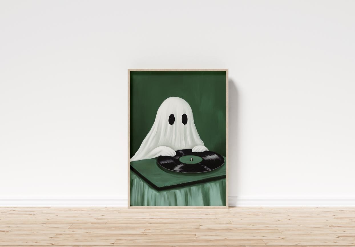 Ghost Record Player Print: Funky Halloween Wall Art (digital Download ...