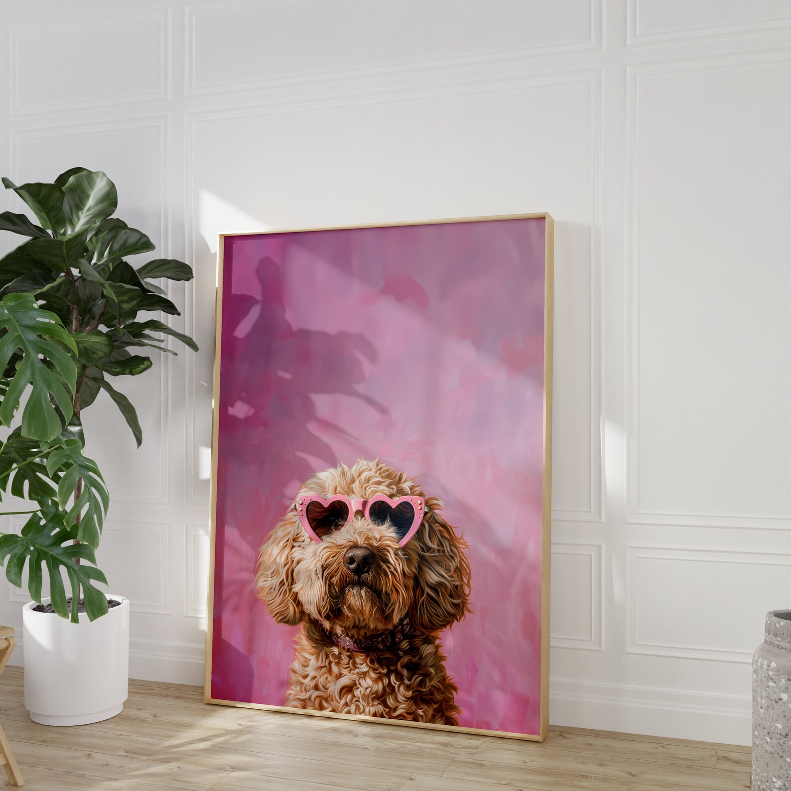 Printable Pink Goldendoodle Print, Funky Poster, Preppy Art ...