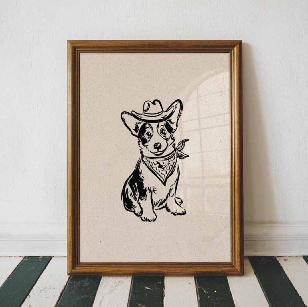 Corgi Cowboy Hat Print: Minimalist Western Dog Art (digital Download ...
