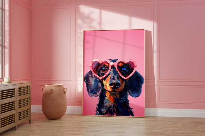 Pink Dachshund Art Print: Funky Dog Poster (digital Download) - Etsy