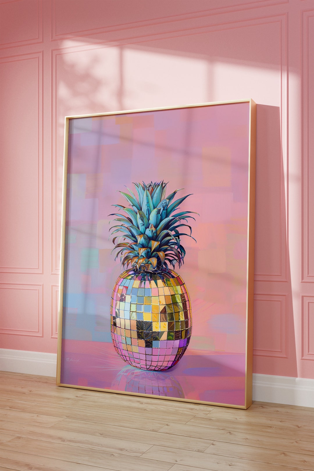 Retro Disco Pineapple Print: Girly Pink Wall Art (digital Download) - Etsy