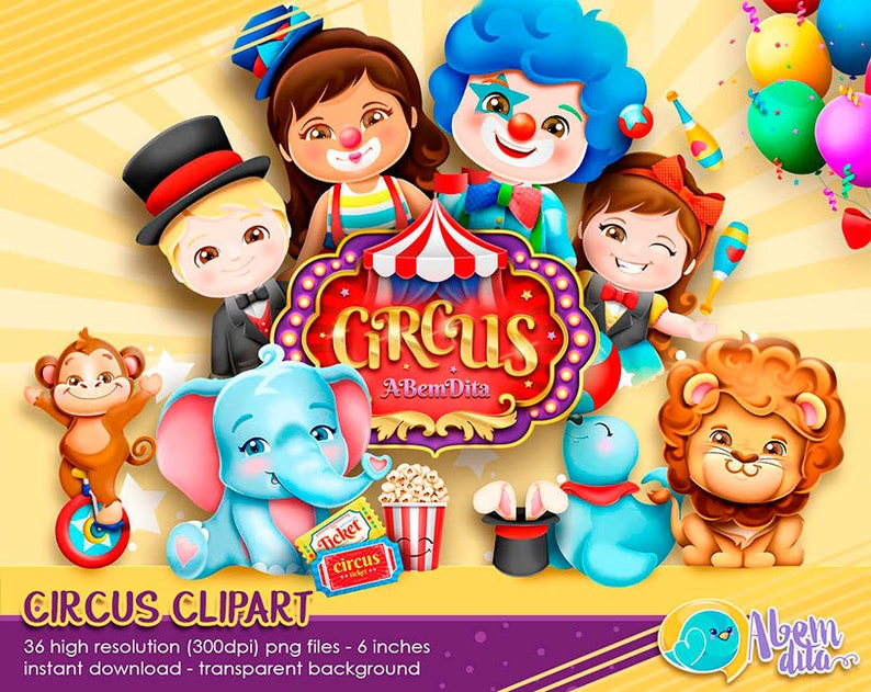 Cute Circus Clipart, Clown Clipart, Animals Clipart, Carnival Clipart ...