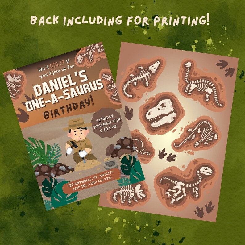 Dinosaur Fossil Dig Birthday Invitation: One-a-saurus Party (digital ...