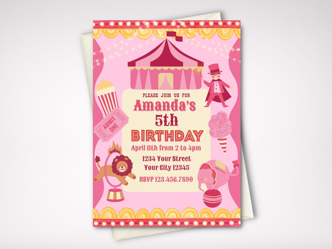 Pink Carnival Birthday Invitation: Pastel Circus Theme (digital ...
