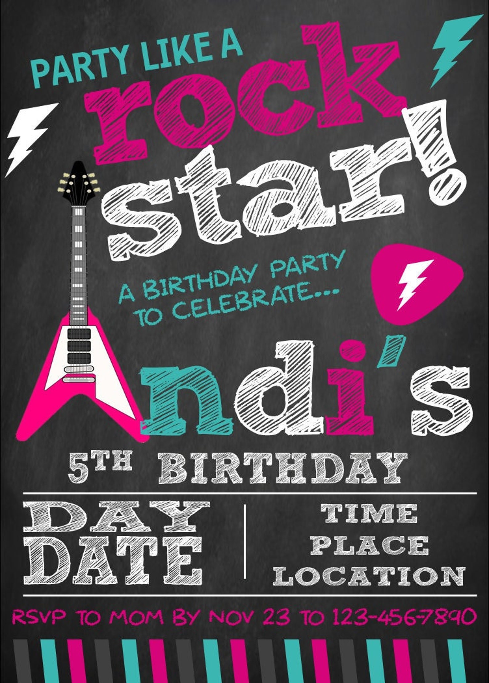 Rock Star Birthday Invitation - Metal Birthday Invitation - Birthday ...