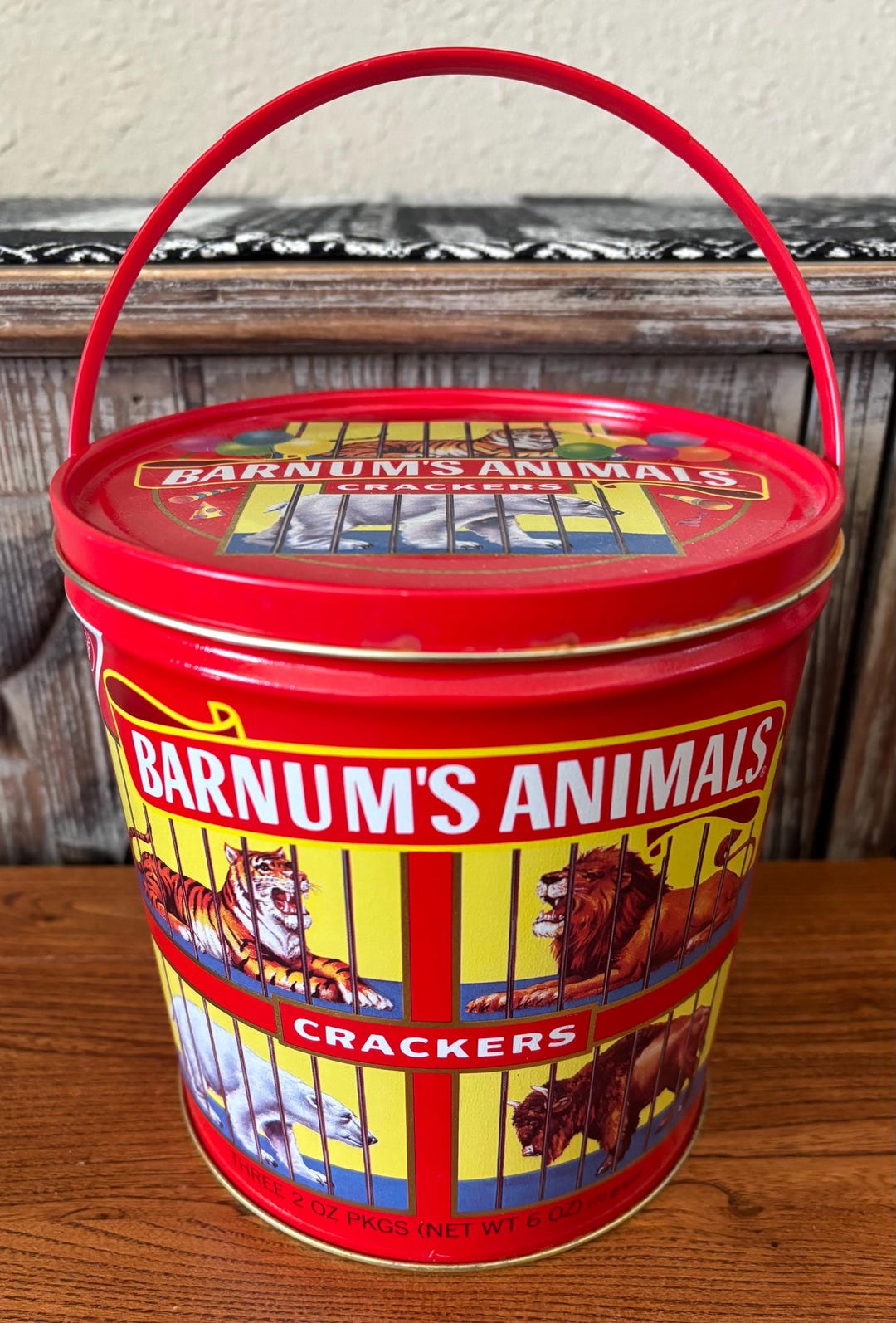 Vintage Barnum's Circus Animal Crackers Metal Tin Pail With Red Plastic ...