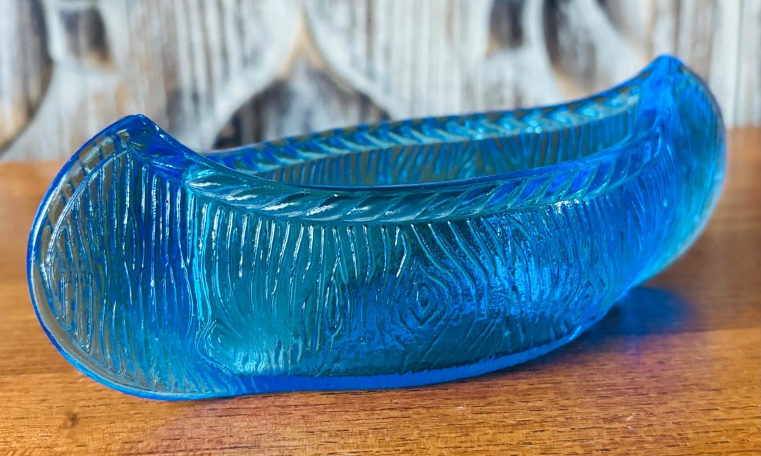 Vintage Blue Carnival Glass Canoe Shaped Trinket Dish - Iridescent Blue ...