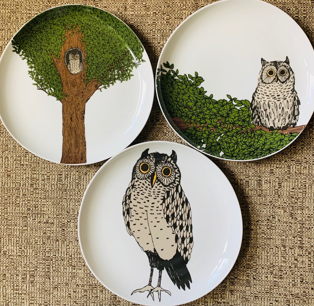 Whimsical Owl Plate Collection West Elm Collaboration With - Etsy