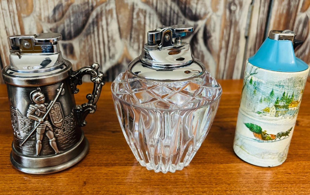 Vintage Table Lighters: Princess House Crystal, Medieval Tankard ...