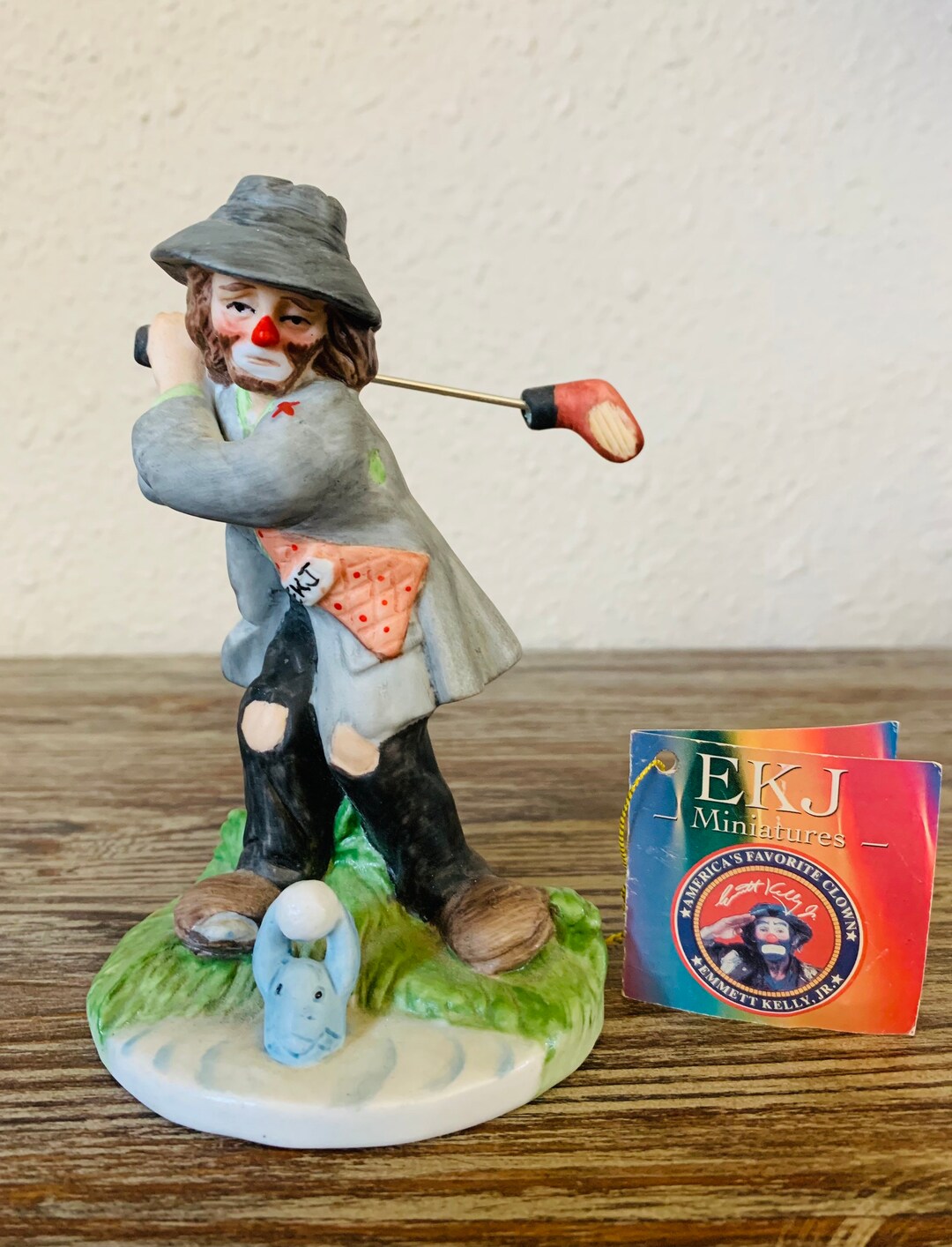 Vintage Emmett Kelly (EKJ Miniatures) Bisque Porcelain Golfing Figurine ...