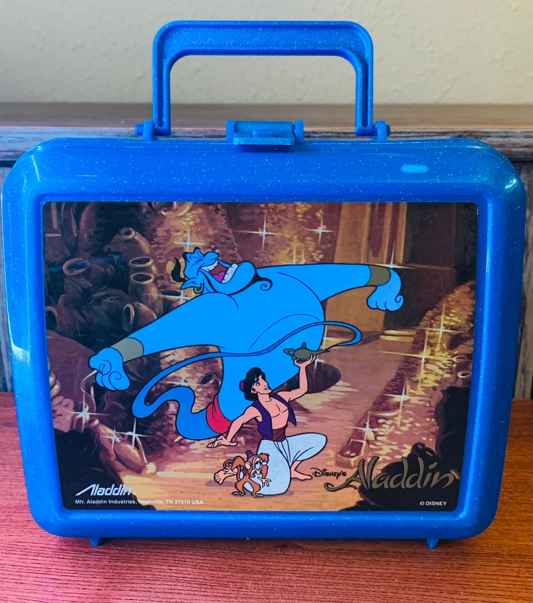 Vintage Disney’s Aladdin Sparkly Blue Plastic Lunch Box by Aladdin ...