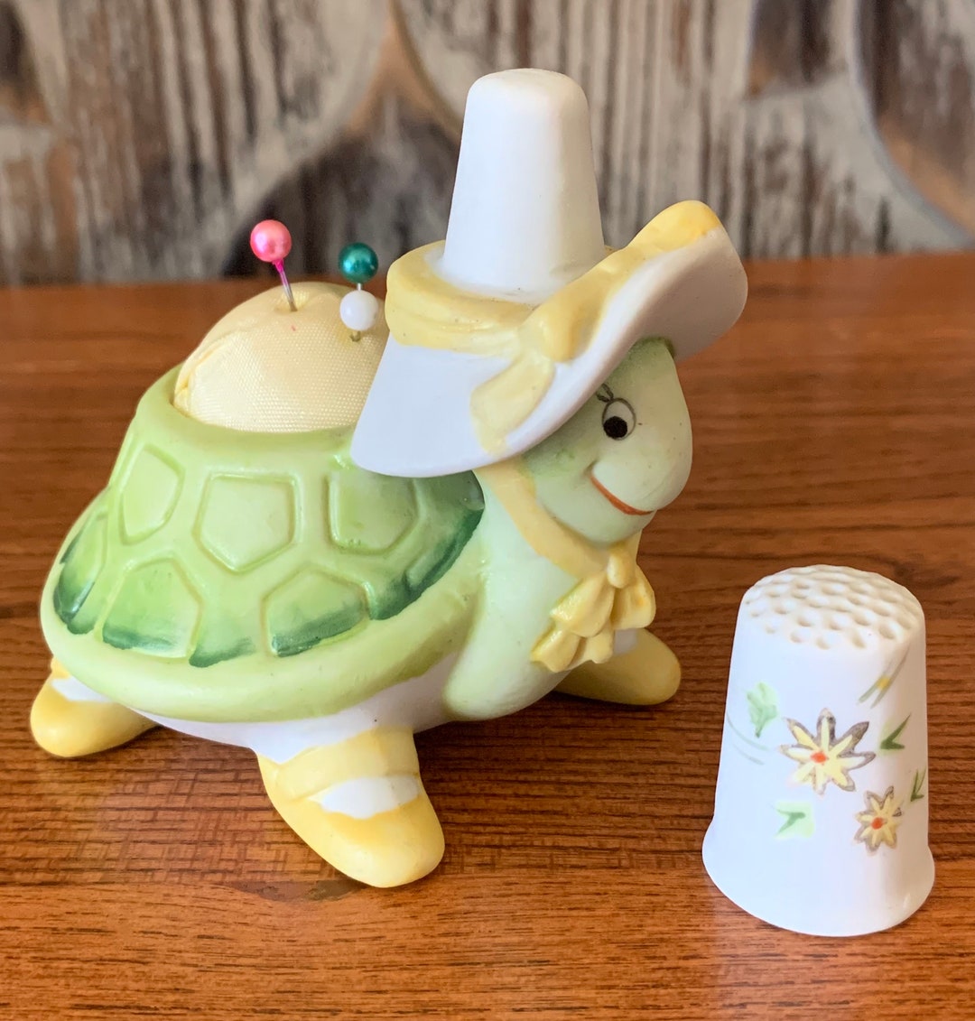 Vintage Lefton Porcelain Turtle With Pin Cushion Designed Shell and ...