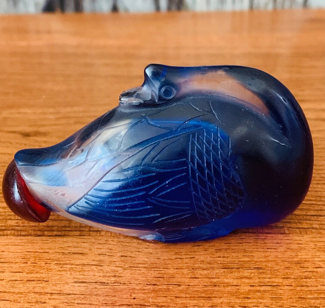 Vintage Chinese Peking Glass Cobalt Blue Swan/bird Snuff Bottle - Etsy