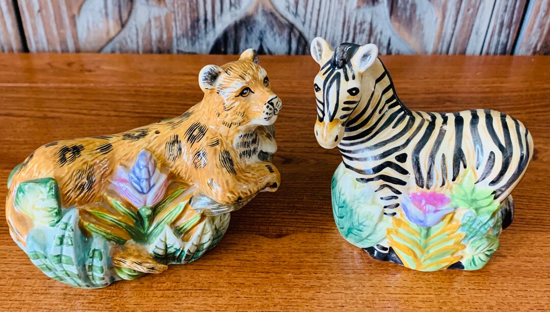 Vintage African Zebra and Cheetah Ceramic Salt and Pepper Shaker Set - Etsy