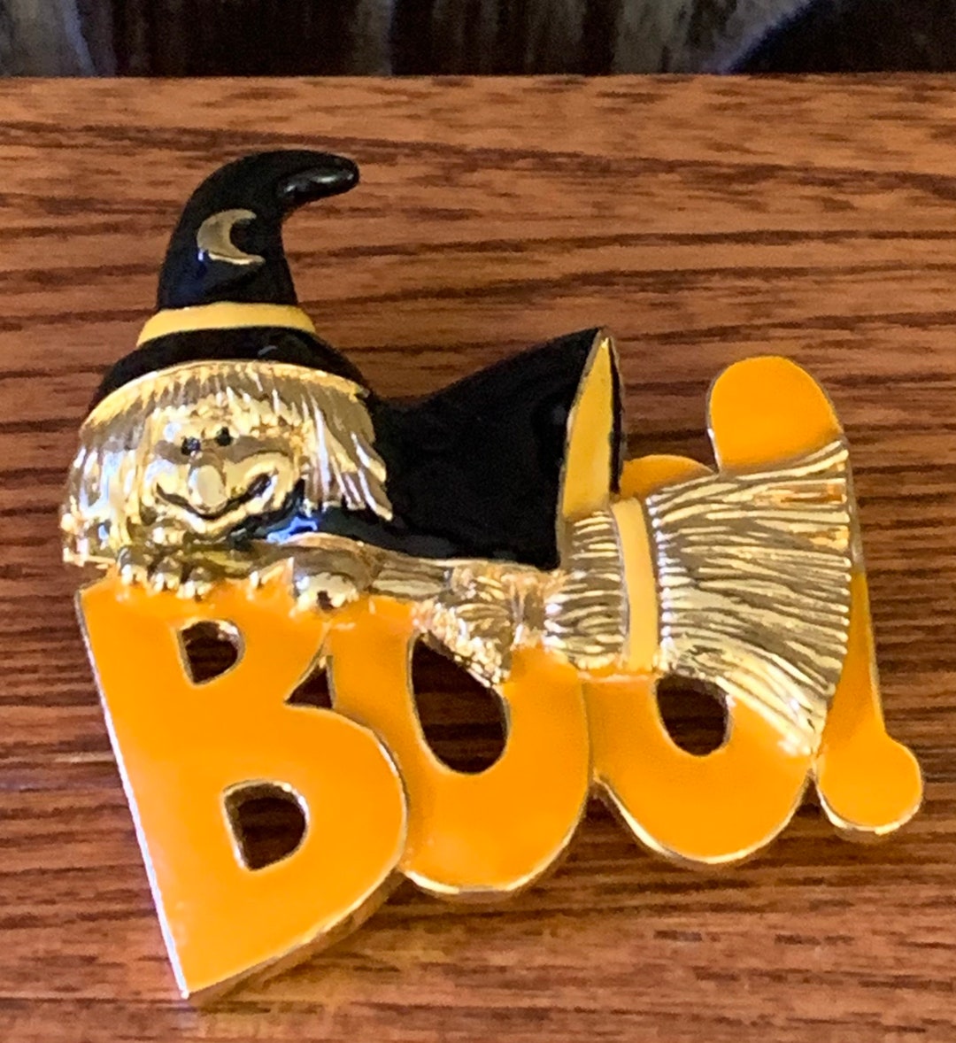 Vintage Halloween Boo Flying Witch on a Broom Metal Brooch/pin - Etsy