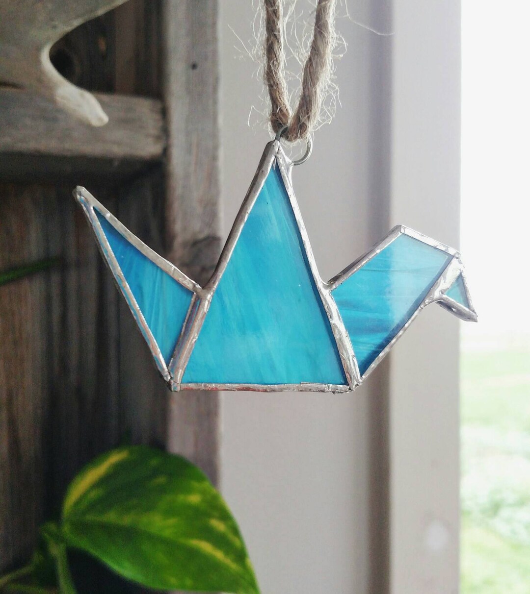 Turquoise, Glass Paper Crane Suncatcher- Origami Paper Crane Ornament ...