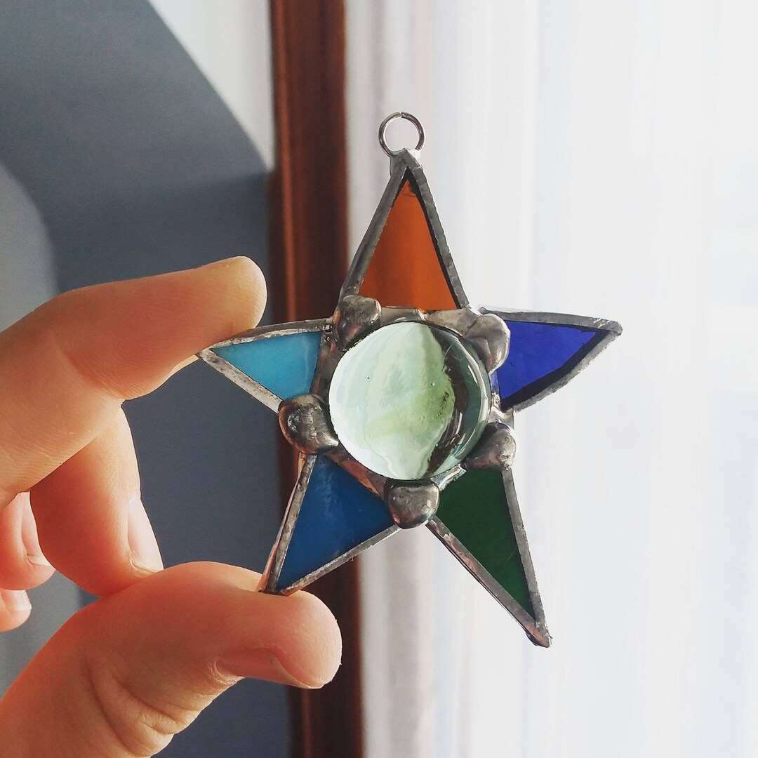 Multi-colored Stained Glass Star- Celestial Ornament- Star Suncatcher ...