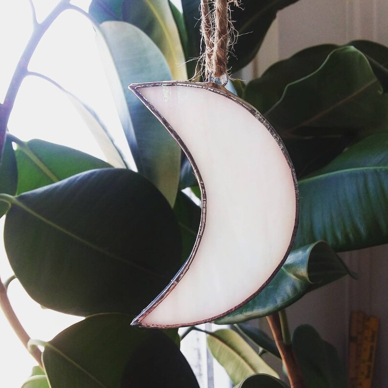 White Iridescent Stained Glass Moon Suncatcher Magical Moon - Etsy
