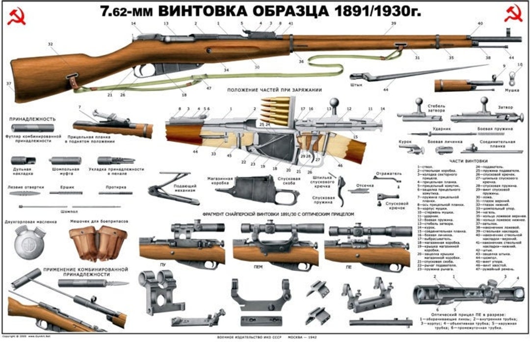 NICE Color Poster of 1891/30 Mosin Nagant Rifle Soviet Russian USSR WW2 ...