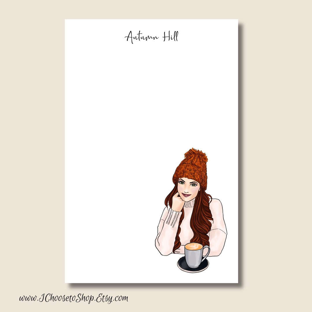 Personalized Fashion Girl Notepad With Watercolor Design, Autumn Girl ...