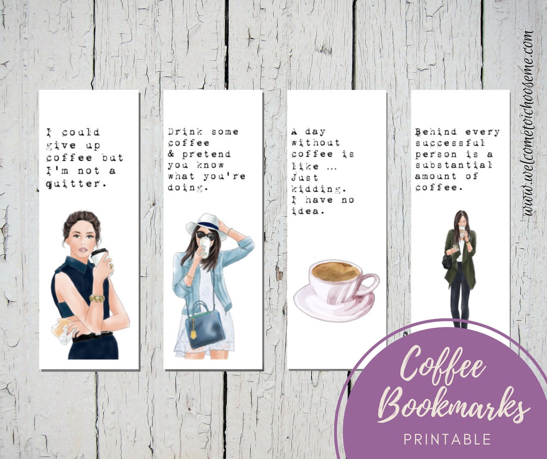 Printable Coffee Bookmarks, Set of Eight Bookmarks - Etsy