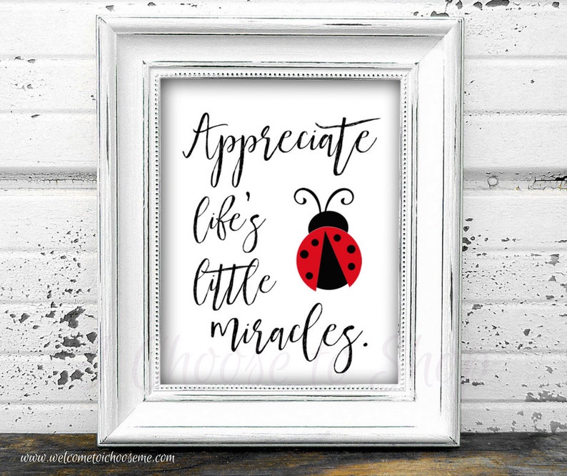 Ladybug Printable Art Quote, Appreciate Life's Little Miracles, Nursery ...